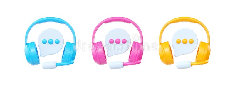 3d Call Center Support Service Icon Set, Headset with Microphone and ...