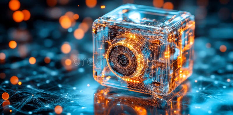 A 3d Camera Model with Intricate Orange Circuitry is Transparently ...