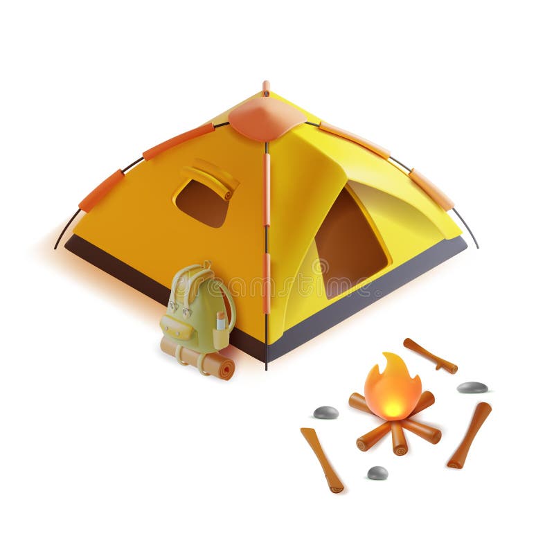 3d Camping Concept Elements Plasticine Cartoon Style. Vector Stock ...