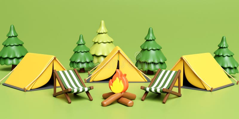 3d Campsite in Nature and Elements for Camping, Summer Camp, Camp Fire ...