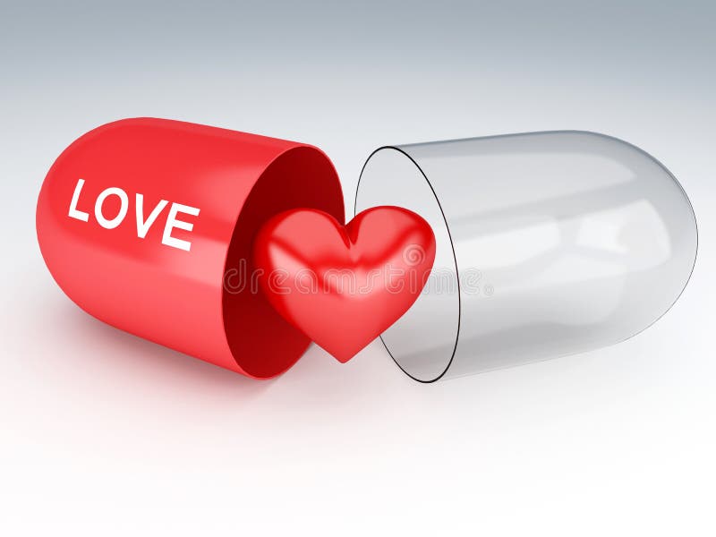 3d capsule with red heart stock illustration. Illustration of ...