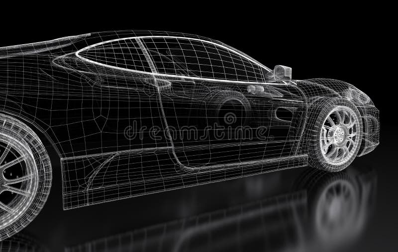 3D car mesh on a black stock illustration. Illustration of render ...