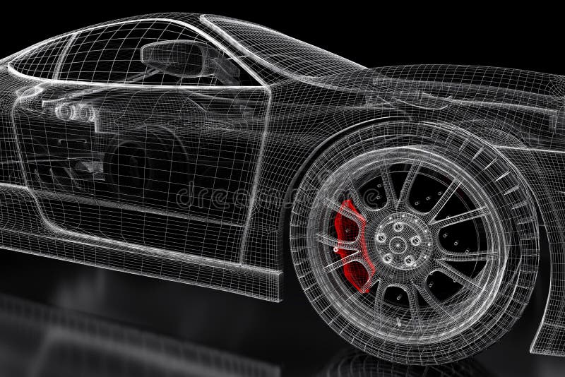 3D car mesh on a black stock illustration. Illustration of drawing ...