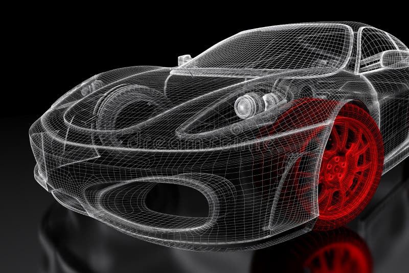 3D car mesh on a black stock illustration. Illustration of render ...