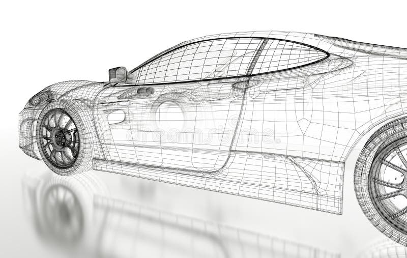 3D car mesh on a white stock illustration. Illustration of drawing ...