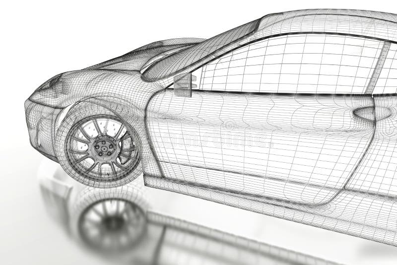 3D car mesh on a white stock illustration. Illustration of drawing ...