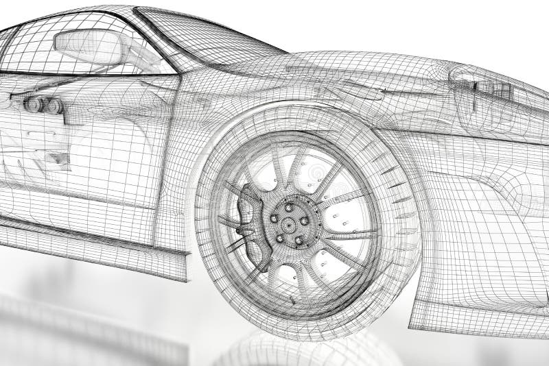 3D car mesh on a white stock illustration. Illustration of engine ...
