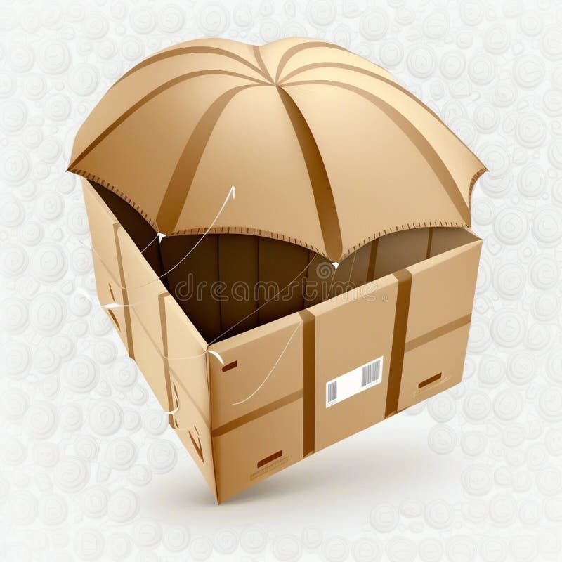3D Cardboard Box with Parachute Stock Illustration - Illustration of ...