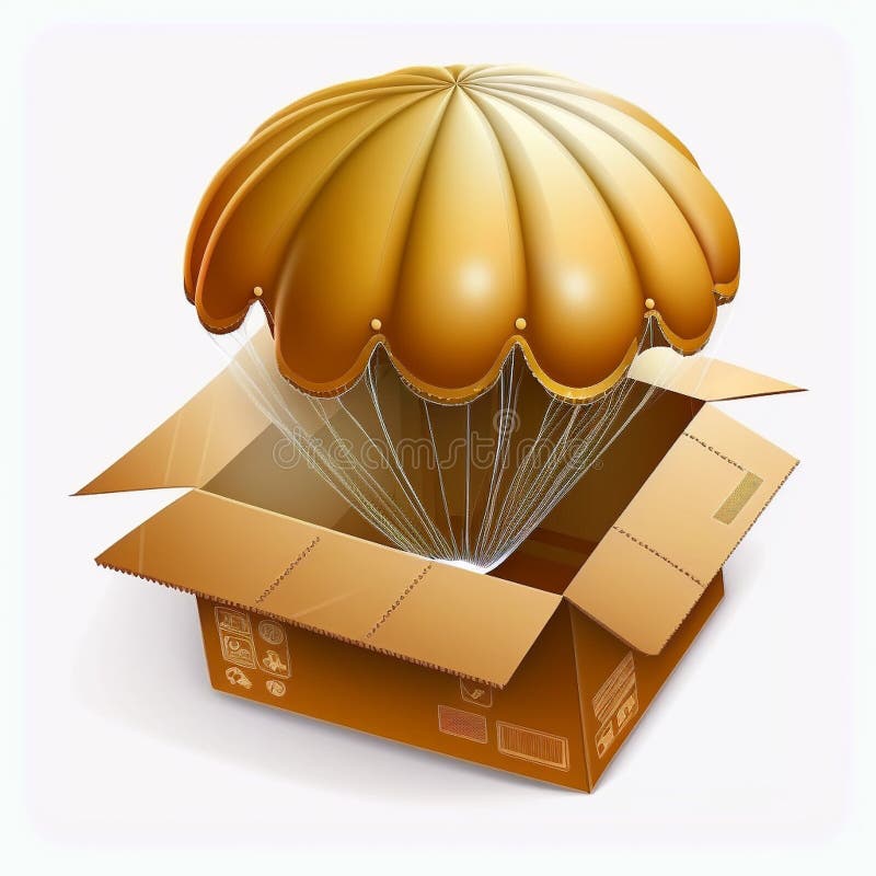 3D Cardboard Box with Parachute Stock Illustration - Illustration of ...