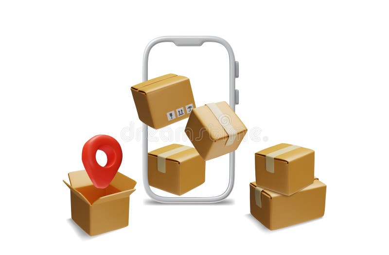 3D Cardboard Boxes with Geolocation Signs for Packaging and Delivery ...
