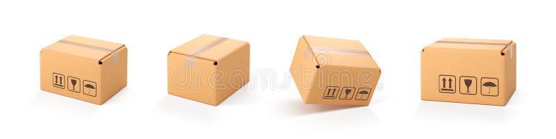 3D Cardboard Closed Boxes Isolated on White Background. Delivery Cargo ...