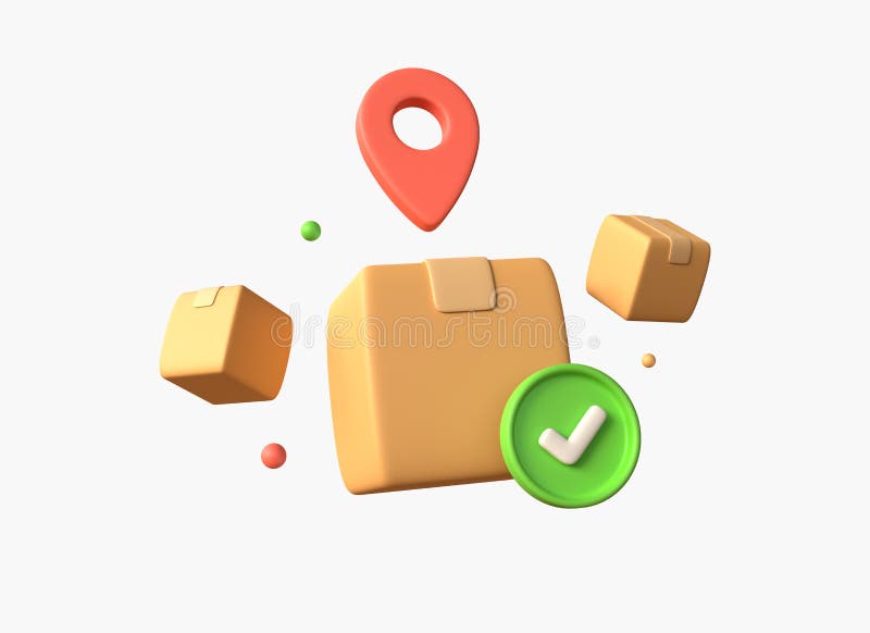 3d Cardboard Delivery Box and Geolocation Icon for Tracking Parcels Gps ...
