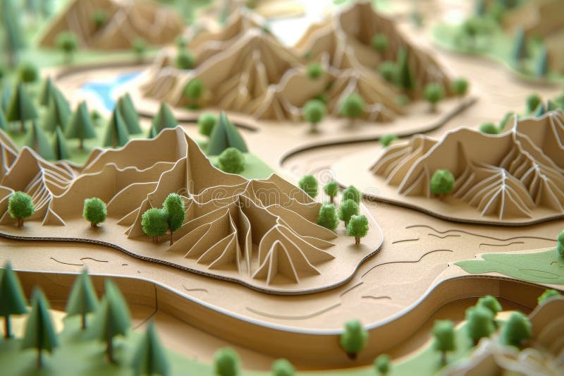 3D Cardboard Game Environment with Rolling Hills and Valleys Stock ...