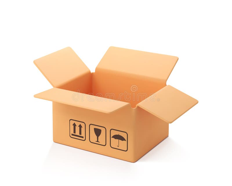 3D Cardboard Open Box Isolated on White Background. Render Delivery ...