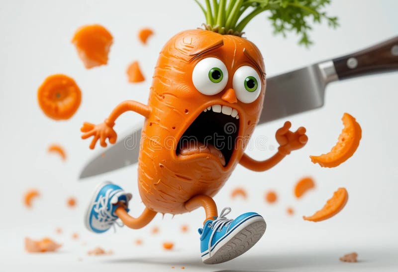 3D Carrot Running from a Knife Stock Illustration - Illustration of ...
