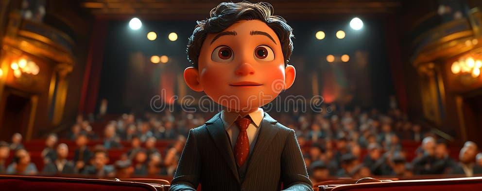 3D Cartoon Actor in a Theater, Performing a Dramatic Scene Stock ...