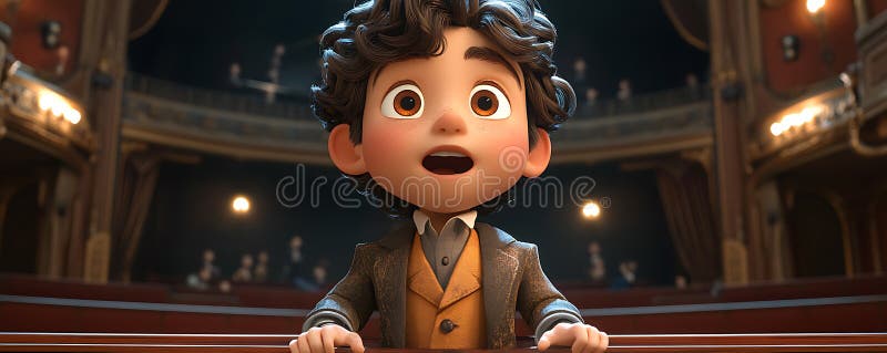 3D Cartoon Actor in a Theater, Performing a Dramatic Scene Stock ...