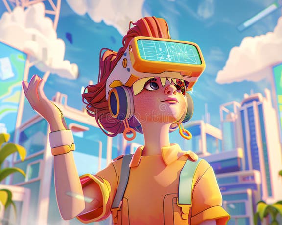 Cartoon with AR-inspired Interactive Elements, Blending Past and Future ...