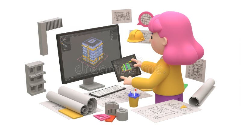 3D Cartoon Architect Designing Modern Building a Cartoon Architect Uses ...