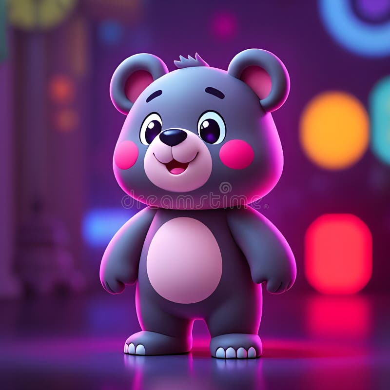 3D Cartoon Bear with Neon-lit Effect. Stock Illustration - Illustration ...