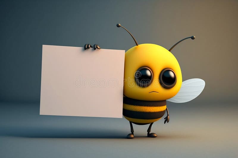 3D Cartoon Bee Holding a Blank Sign with Space for Text, Generative Ai ...