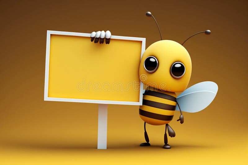 3D Cartoon Bee Holding a Blank Sign with Space for Text, Generative Ai ...