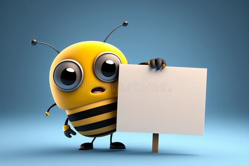 3D Cartoon Bee Holding a Blank Sign with Space for Text, Generative Ai ...