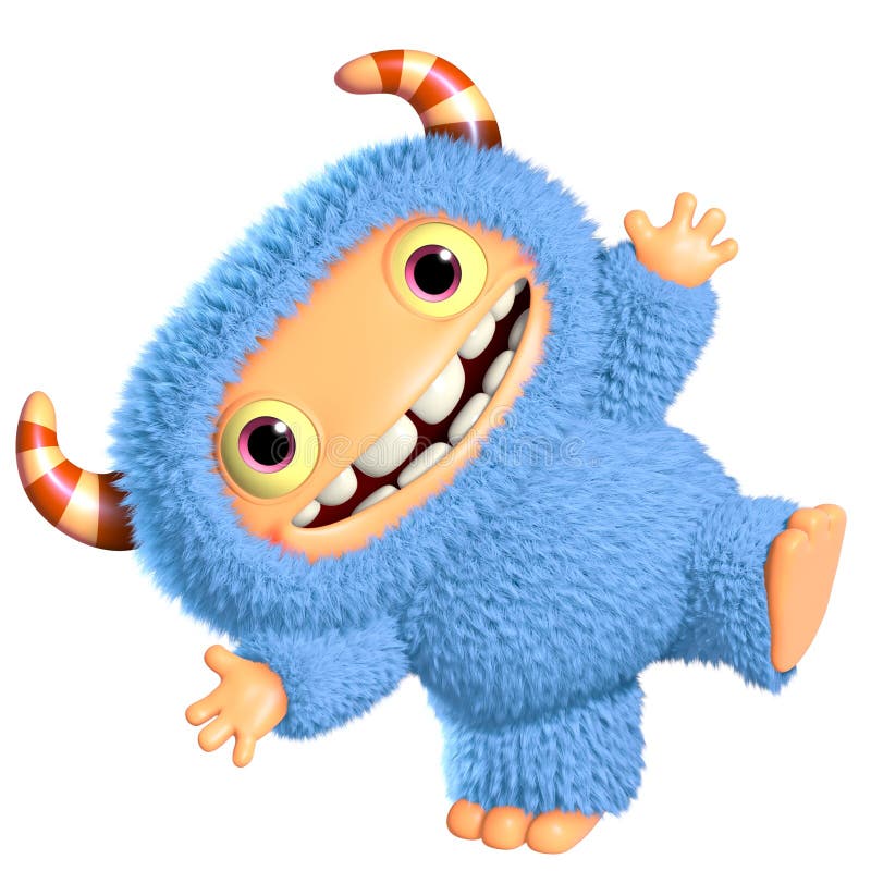 Happy Cute Cartoon Monster. Halloween Vector Blue and Horned Monster ...