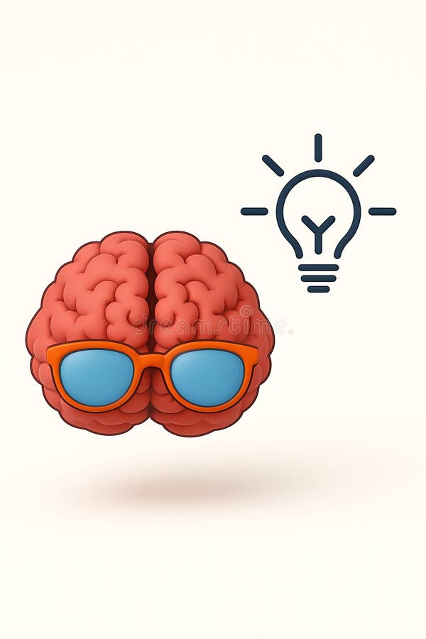 3d Cartoon Brain with Sunglasses and Lightbulb Symbolizing Creativity ...