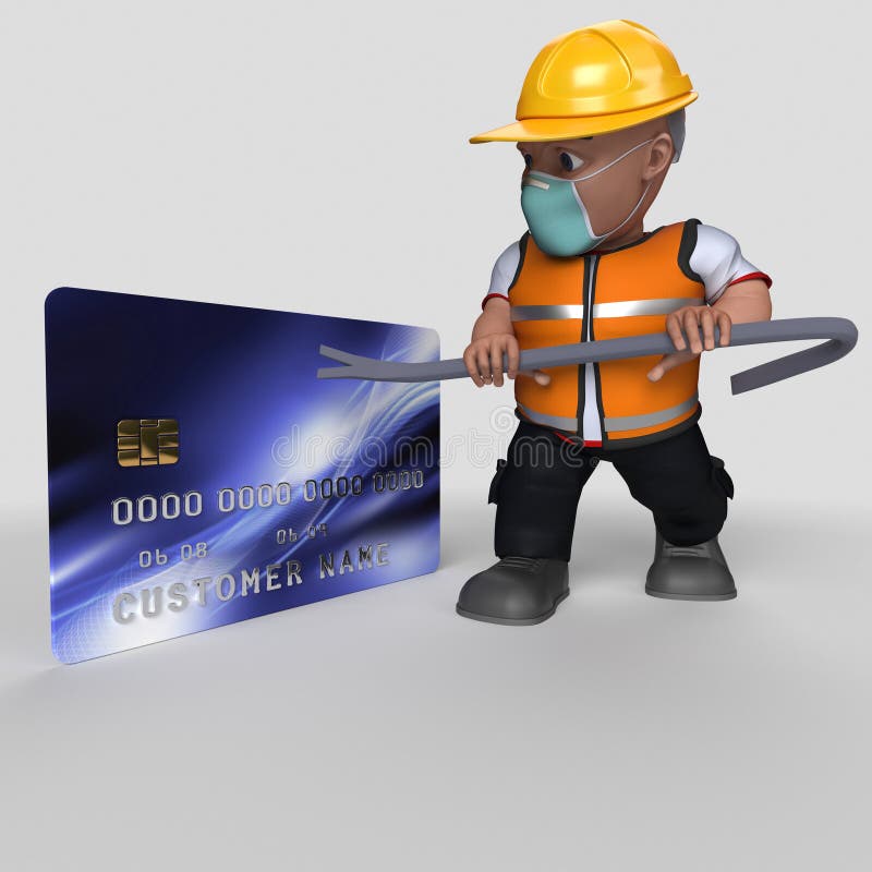 3D Cartoon Builder Character in Face Mask Stock Illustration ...