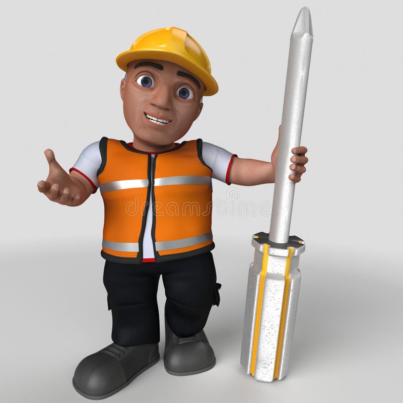 3D Cartoon Builder Character Stock Illustration - Illustration of ...