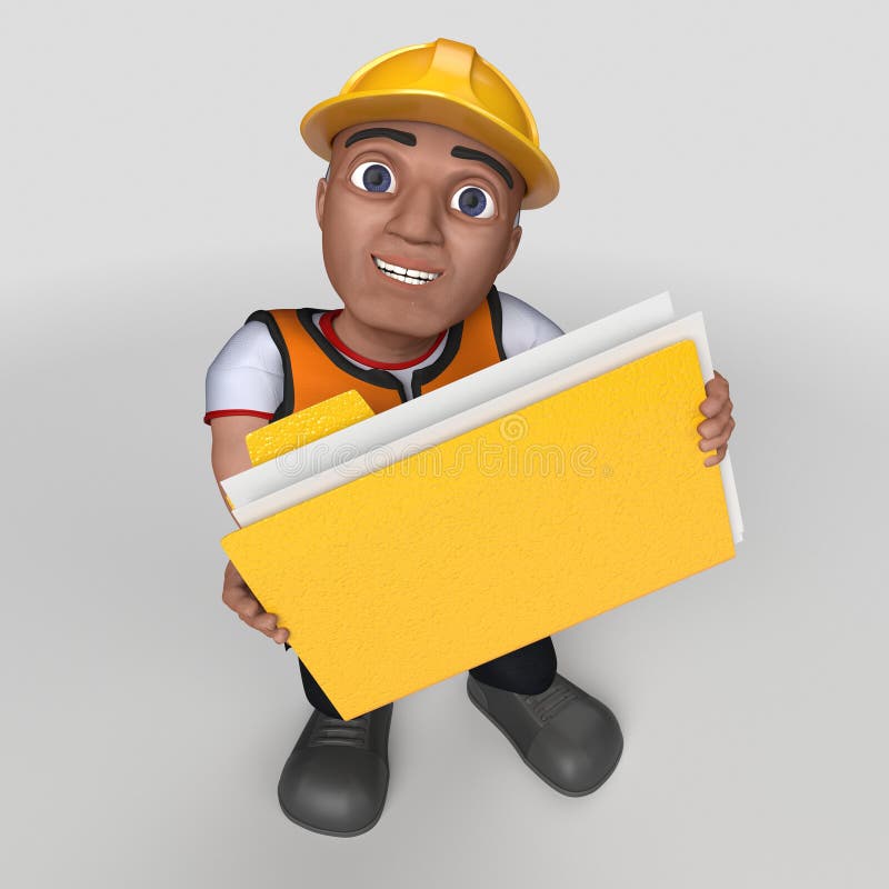 3D Cartoon Builder Character Stock Illustration - Illustration of build ...