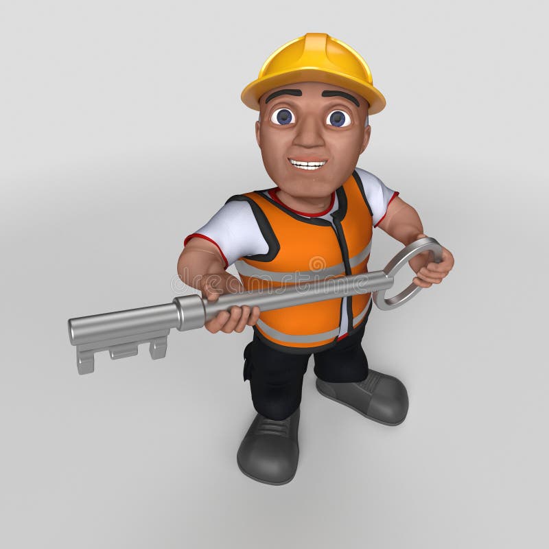 3D Cartoon Builder Character Stock Illustration - Illustration of white ...
