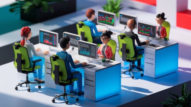 3D Cartoon Business People Working in Office Teamwork Data Analysis ...