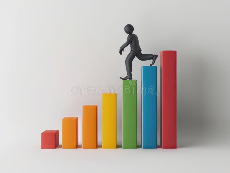 3D Cartoon Businessman on Bar Chart Stock Illustration - Illustration ...