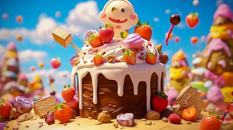 3d Cartoon Cake for Children. Generative AI Stock Illustration ...