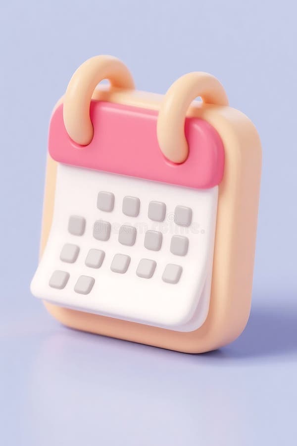3D Cartoon Calendar Icon with Soft Pages and Rounded Corners Stock ...