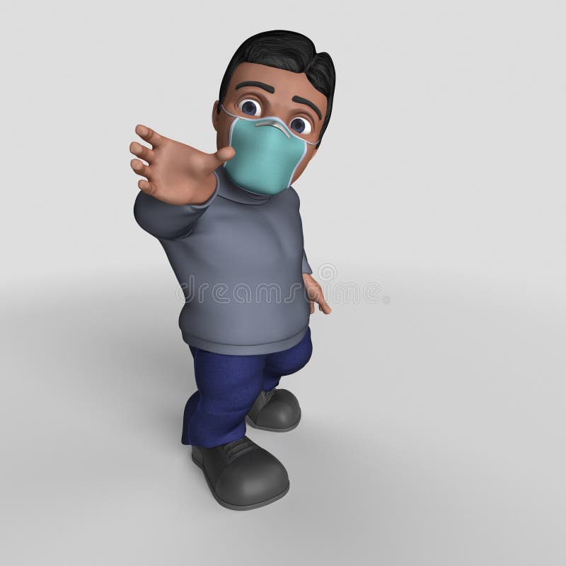 3D Cartoon Casual Character in Face Mask Stock Illustration ...