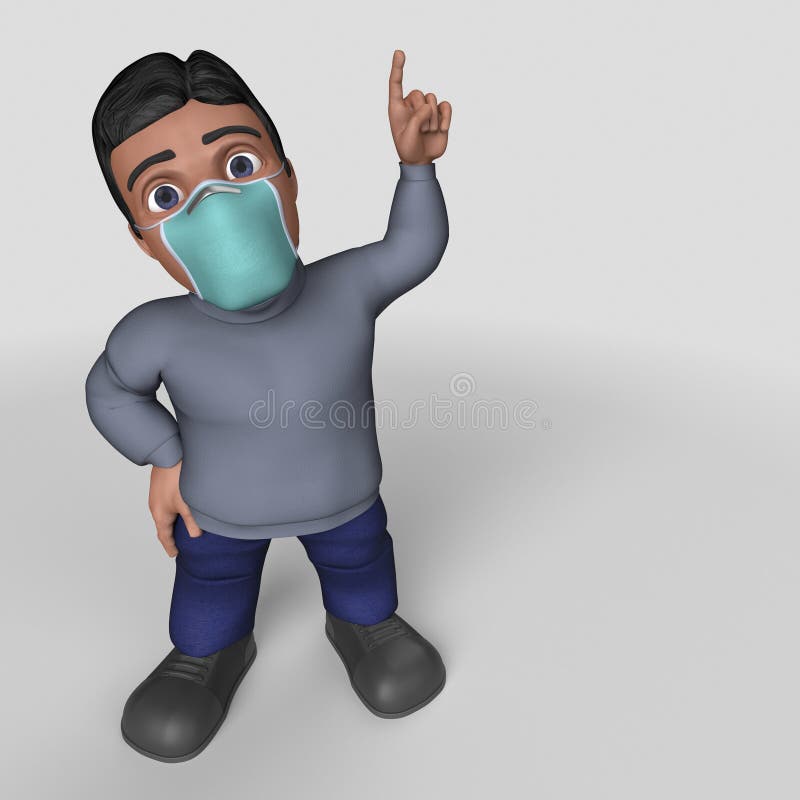 3D Cartoon Casual Character in Face Mask Stock Illustration ...