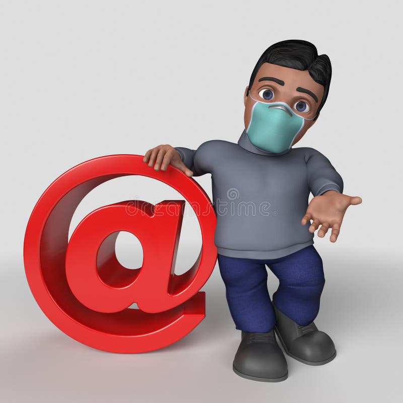 3D Cartoon Casual Character in Face Mask Stock Illustration ...