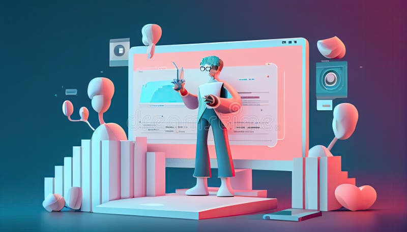 3d Cartoon Character Computer Open Pages Data Analytics Dashboard ...