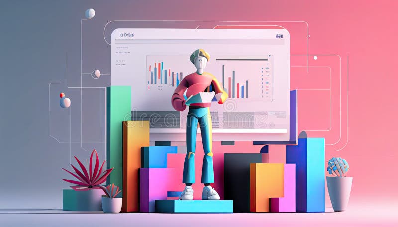 3d Cartoon Character Computer Open Pages Data Analytics Dashboard ...