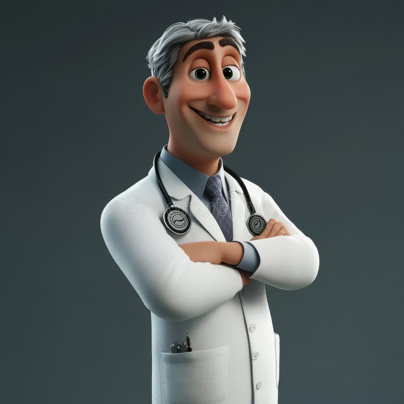 3D Cartoon Character Doctor in Glasses with Stethoscope, Created Using ...