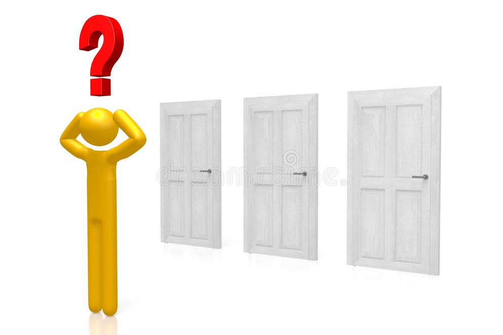 3D Cartoon Character, Doors - Choice Concept Stock Illustration ...