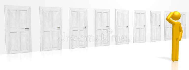 3D Cartoon Character, Doors - Choice Concept Stock Illustration ...
