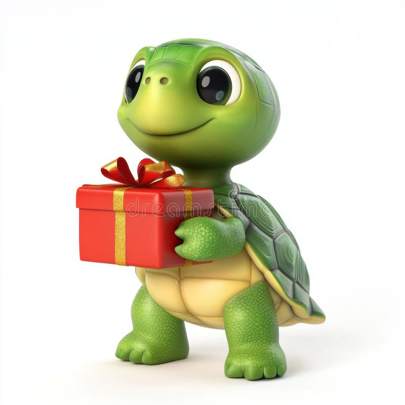 3d Cartoon Character Gift Turtle Box Stock Illustration - Illustration ...