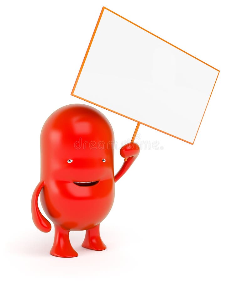 3D Cartoon Character Holding a Blank Board Stock Illustration ...