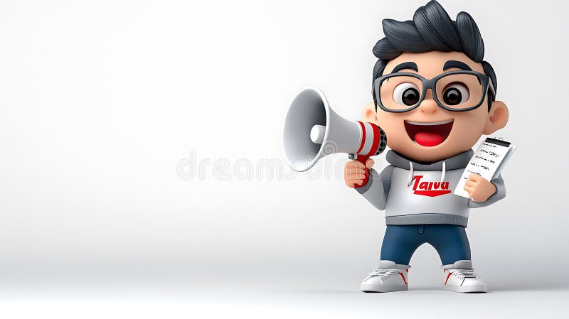 3D Cartoon Character with Megaphone and Notes Stock Illustration ...