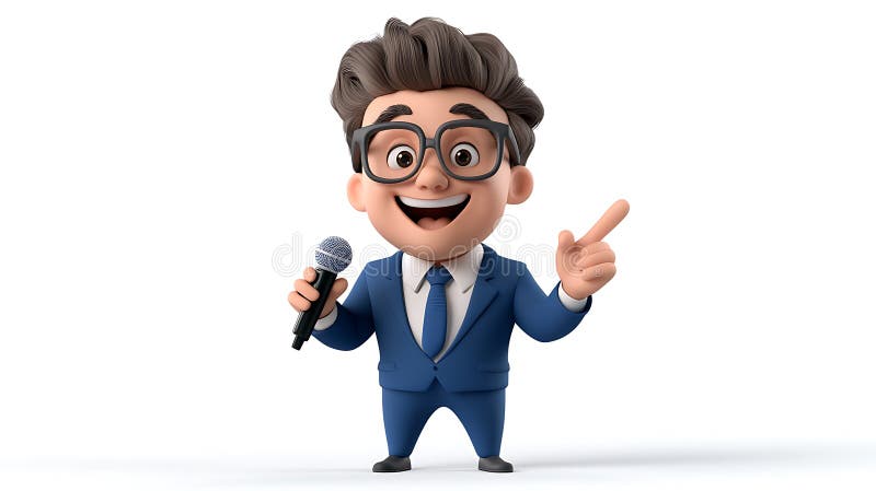 3D Character of Host Speaking into Microphone Stock Illustration ...