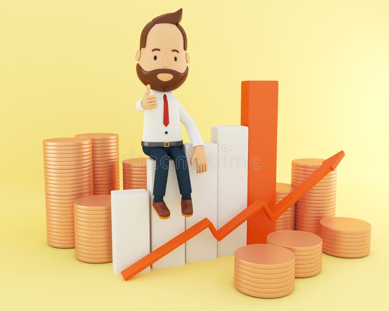 3d Cartoon Character with Statistic Graph Stock Illustration ...